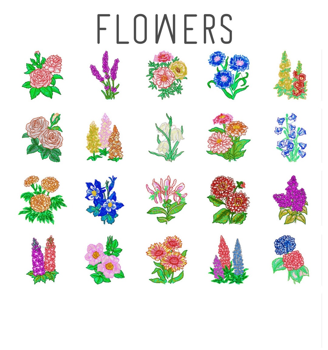 20 Flower Machine Embroidery Designs, Floral Embroidery Pattern, Flower ...