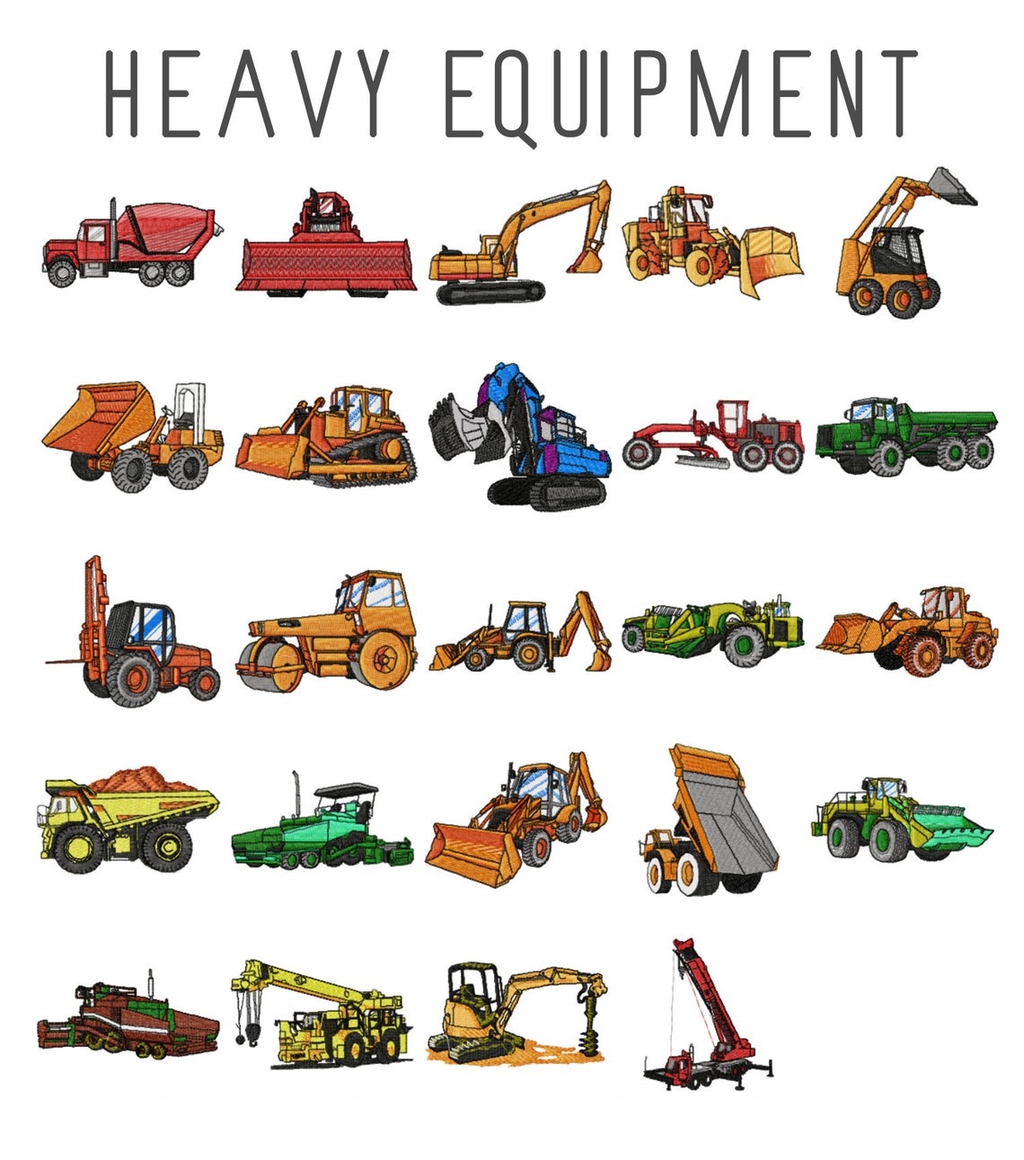 20 Heavy Equipment Machine Embroidery Designs, Construction Vehicles ...