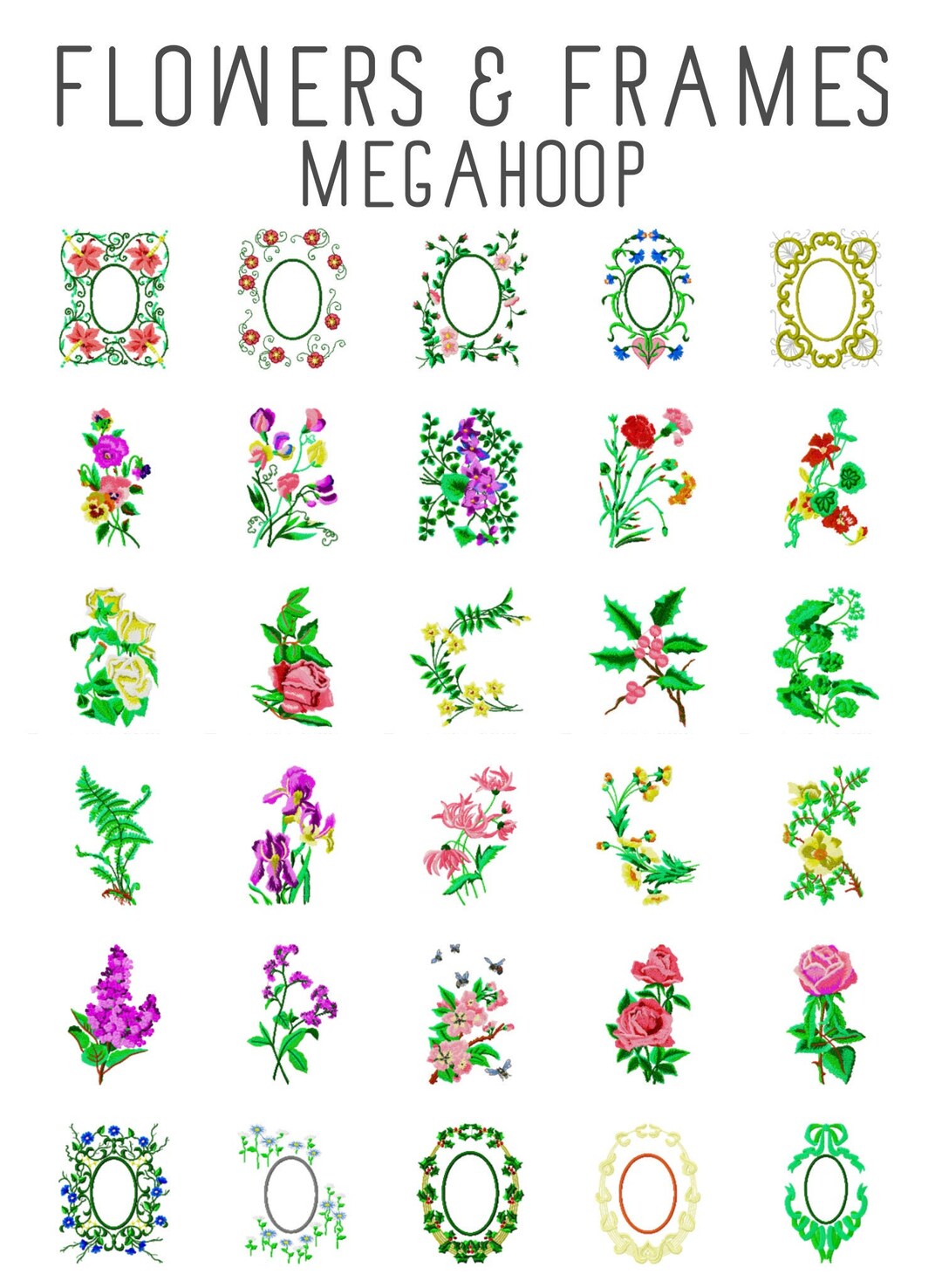 30 XL Flower & Frames Machine Embroidery Designs, Floral Embroidery ...