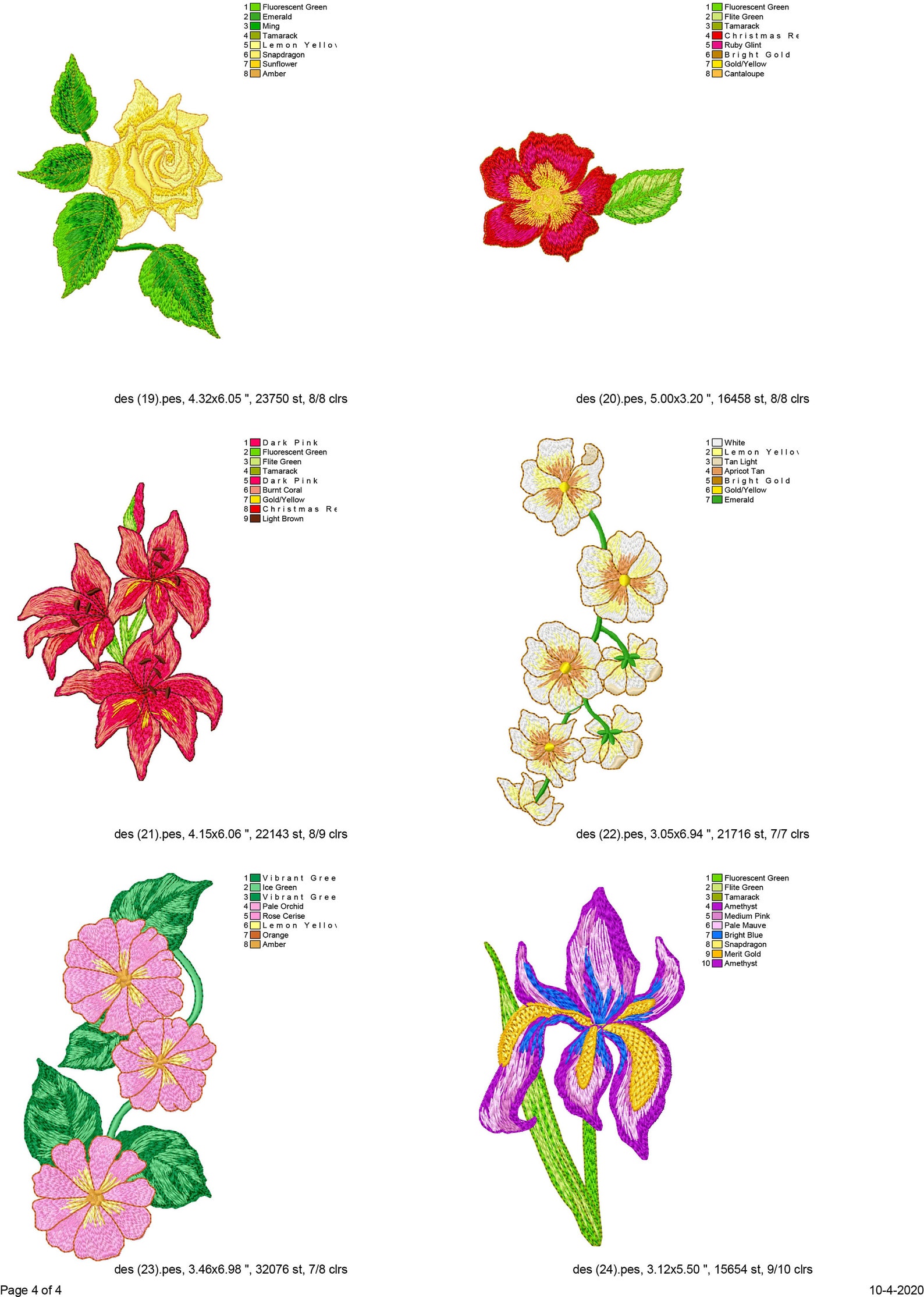 24 LARGE Flower Machine Embroidery Designs Floral Embroidery - Etsy