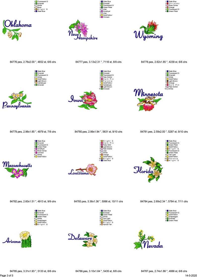50 State Flowers Machine Embroidery Designs Floral Embroidery - Etsy