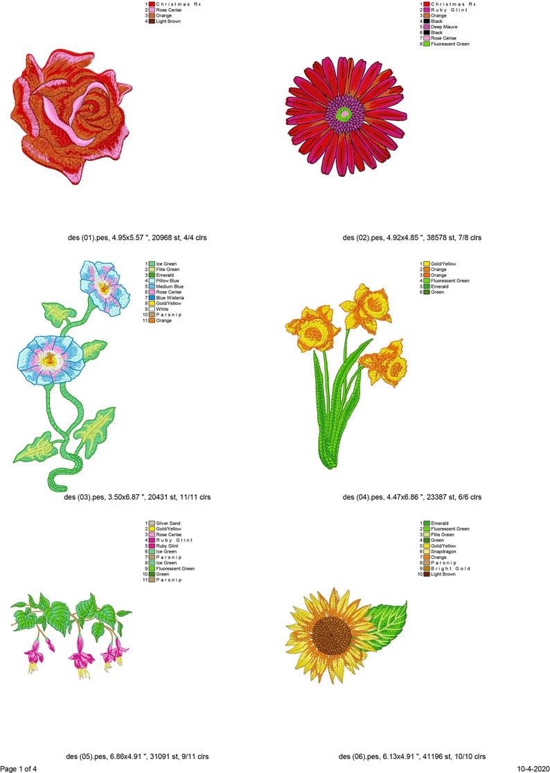 24 LARGE Flower machine embroidery designs floral embroidery | Etsy