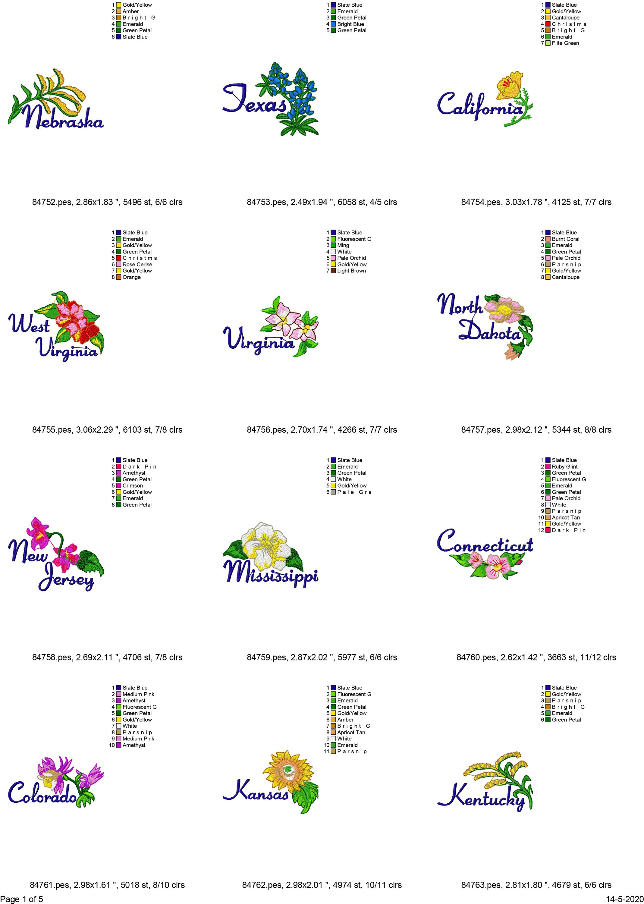 50 State Flowers Machine Embroidery Designs, Floral Embroidery Design ...