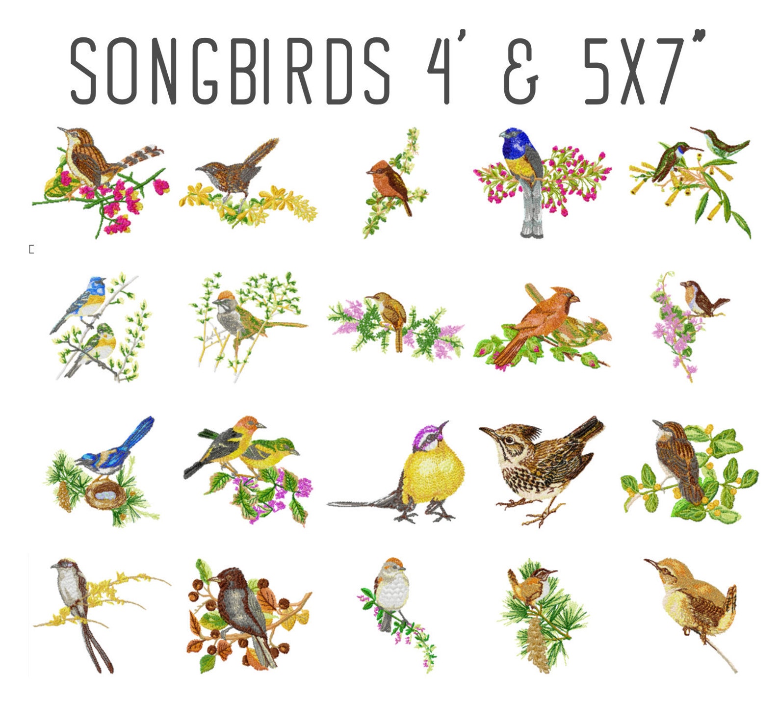 20 Song Birds Machine Embroidery Designs, Bird Embroidery Design ...