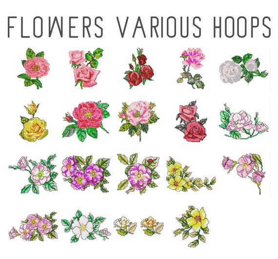 19 Flower machine embroidery designs cross stitch embroidery | Etsy