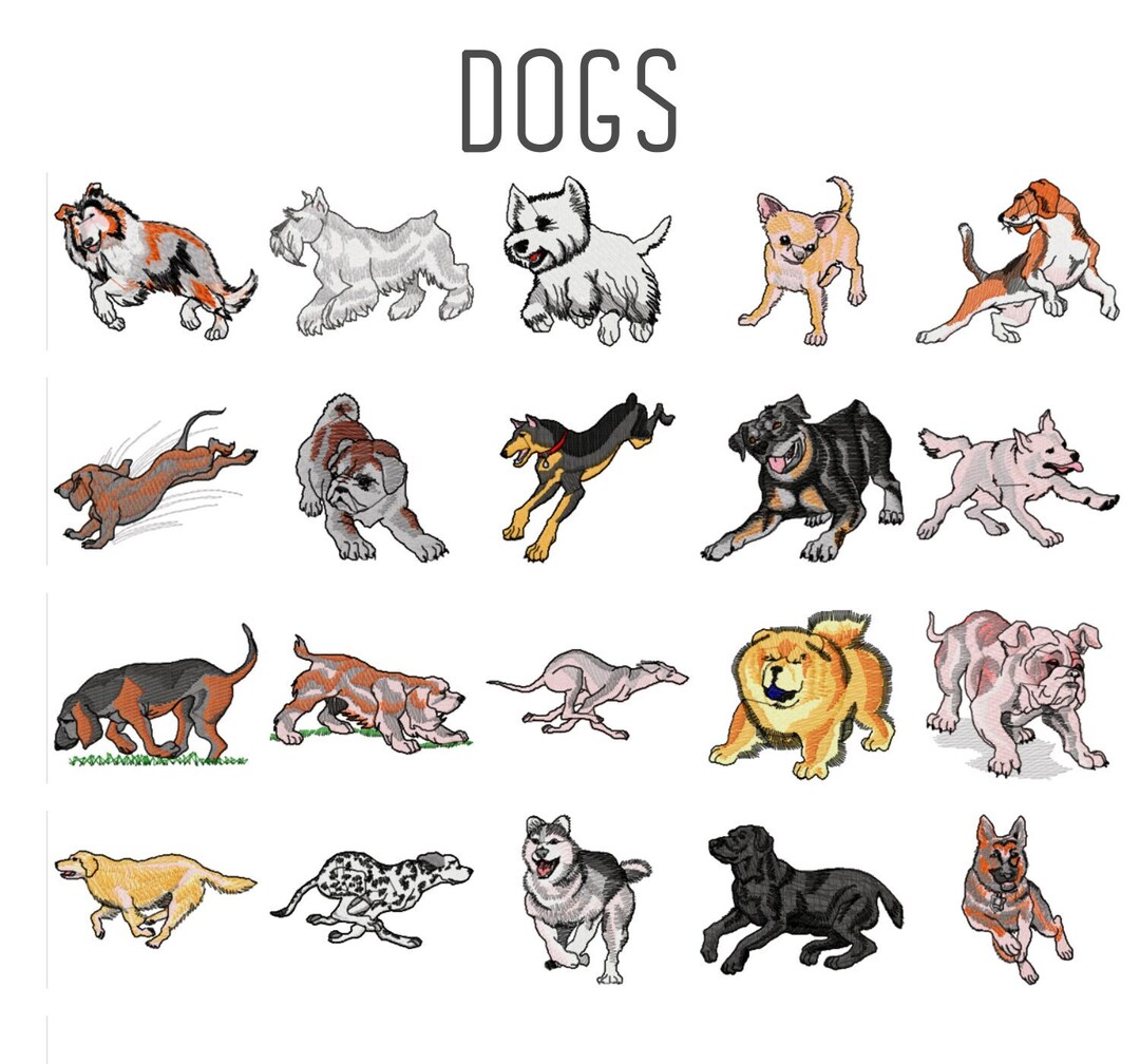 20 Dogs Machine Embroidery Designs, Animal Embroidery Pattern, Dog ...