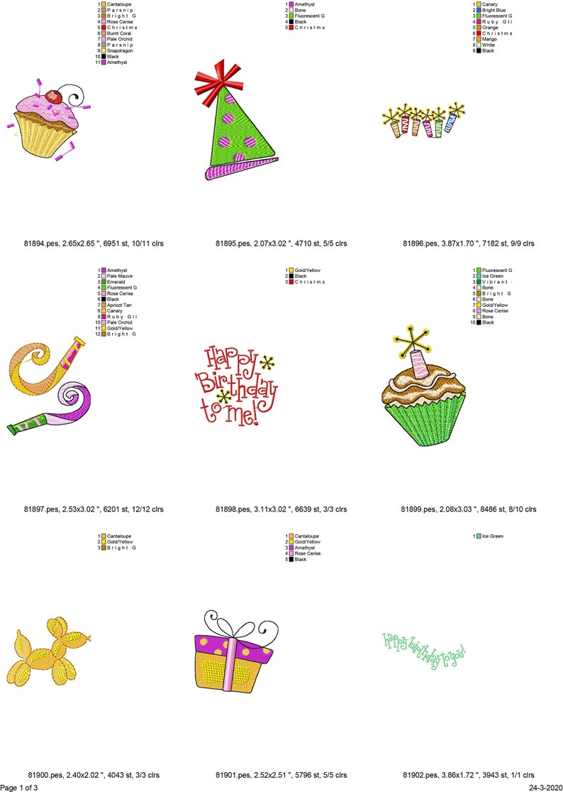 20 Birthday Party Machine Embroidery Designs, Birthday Cake Embroidery ...