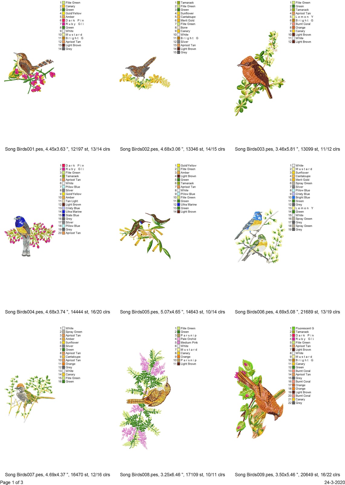 20 Song Birds Machine Embroidery Designs, Bird Embroidery Design ...