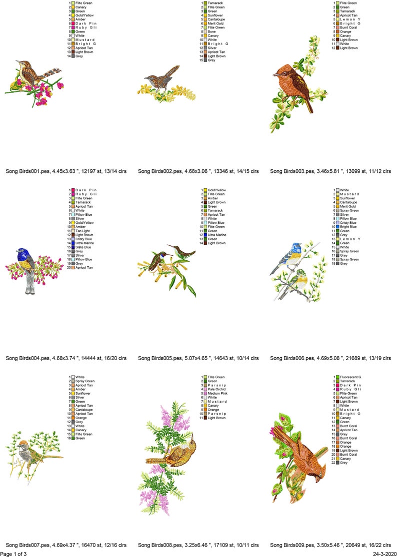 20 Song Birds Machine Embroidery Designs, Bird Embroidery Design ...