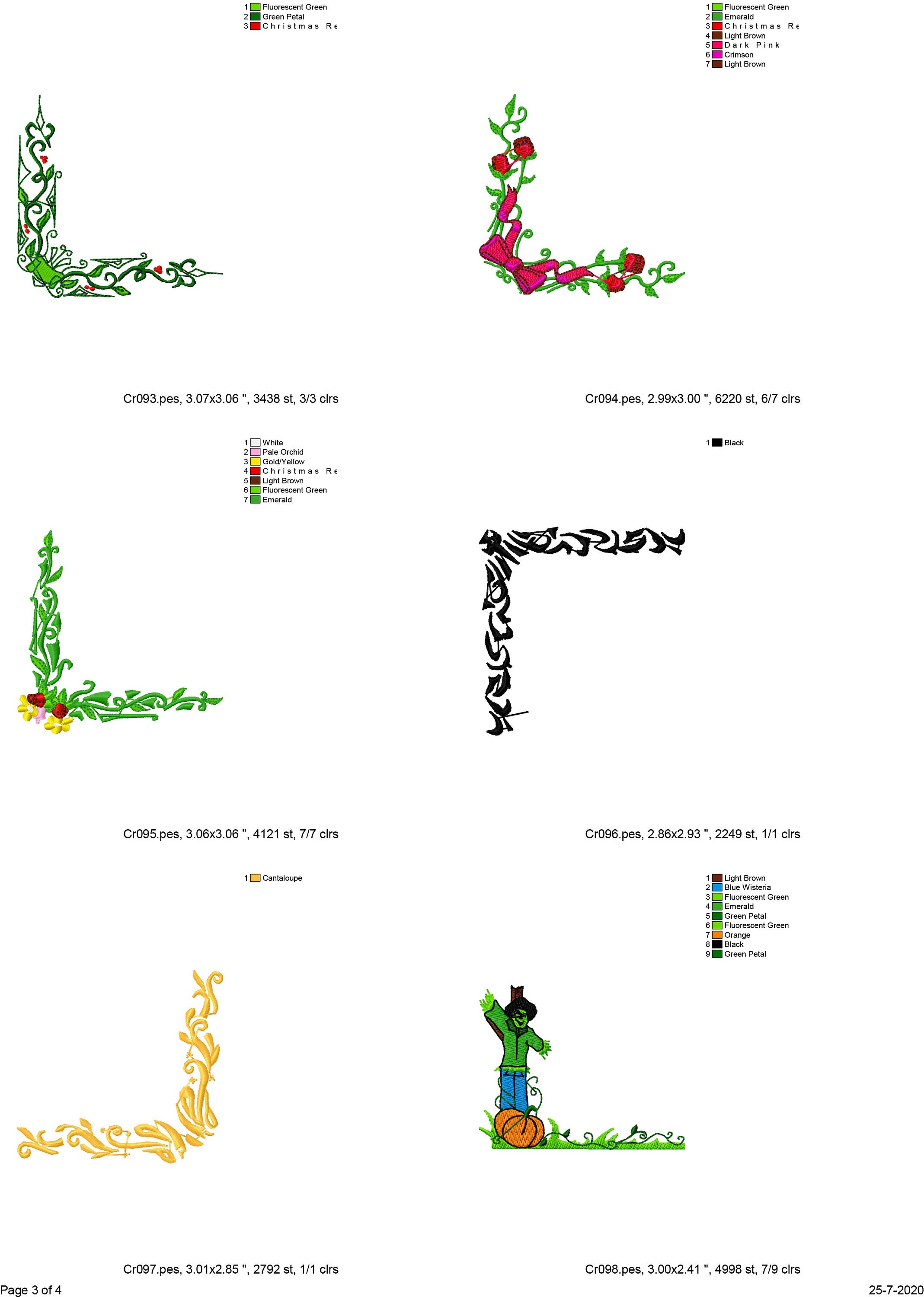 20 Decorative Corners Machine Embroidery Designs Floral - Etsy