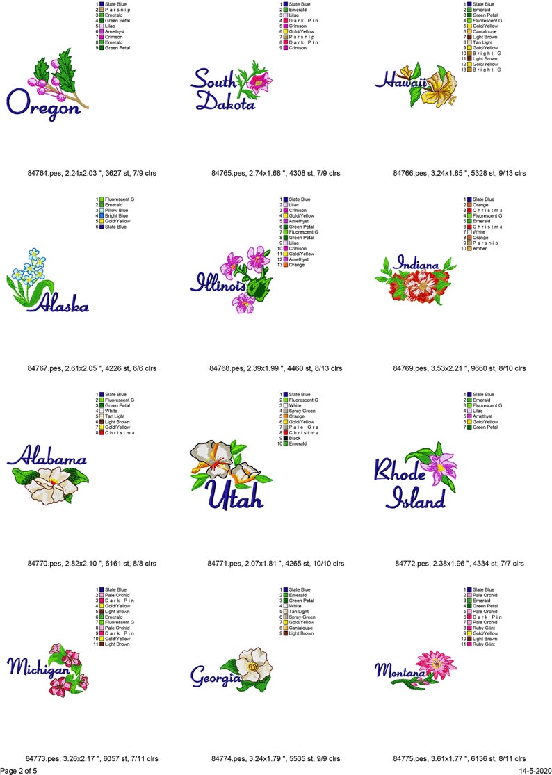 50 State Flowers Machine Embroidery Designs, Floral Embroidery Design ...