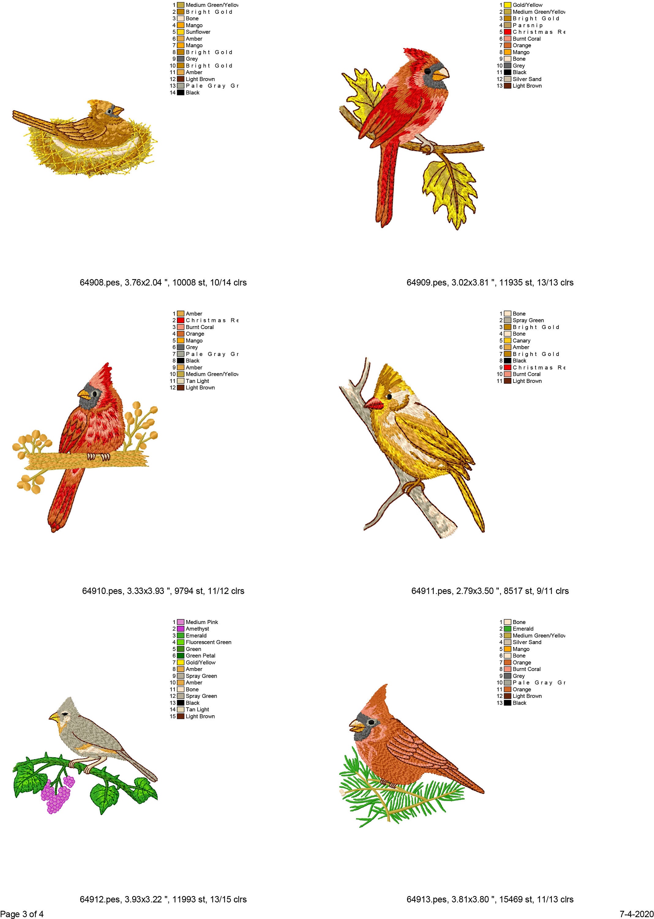 20 Cardinal Birds Machine Embroidery Designs Bird Embroidery | Etsy