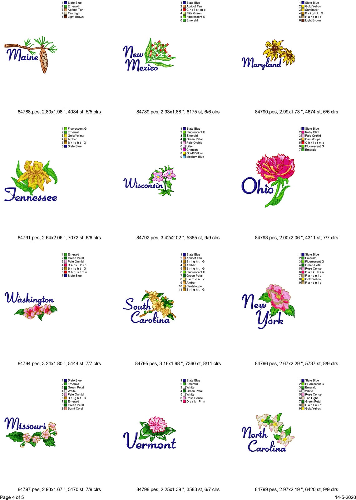50 State Flowers Machine Embroidery Designs, Floral Embroidery Design, Embroidery Pattern ...