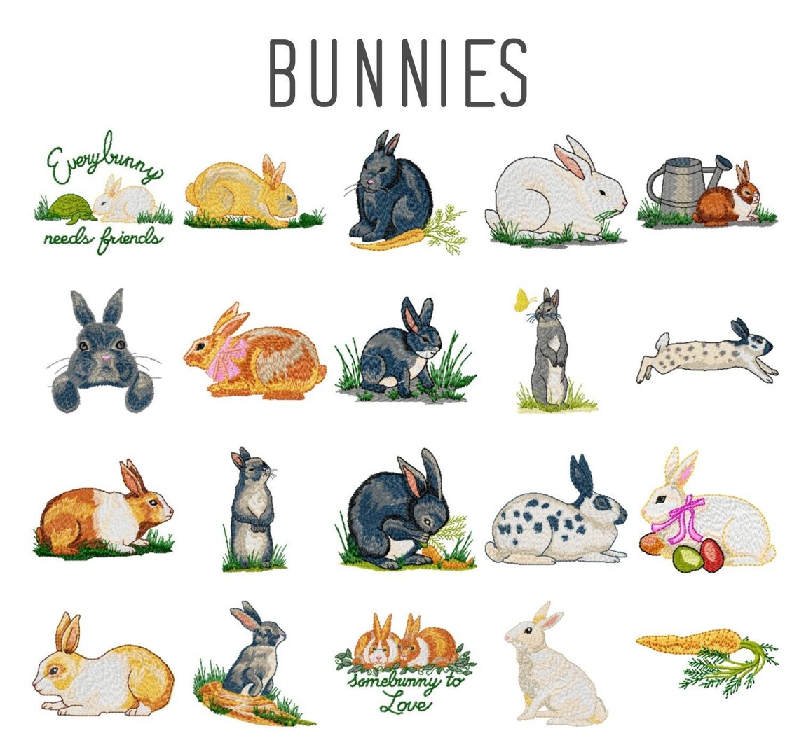 20 Bunny Machine Embroidery Designs, Bunnies Embroidery Design, Rabbit ...