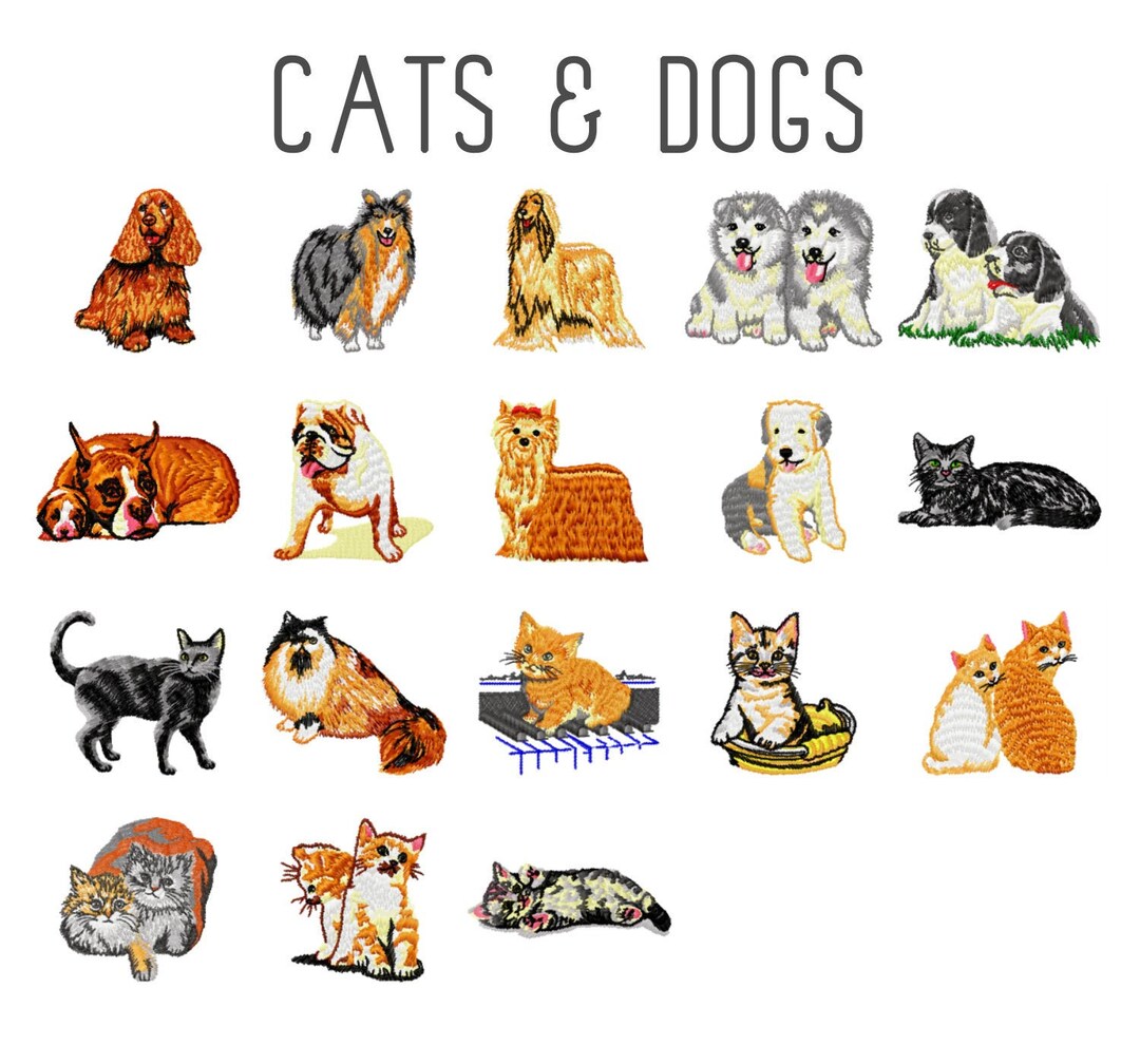18 Cats & Dogs Machine Embroidery Designs, Animal Embroidery Pattern ...
