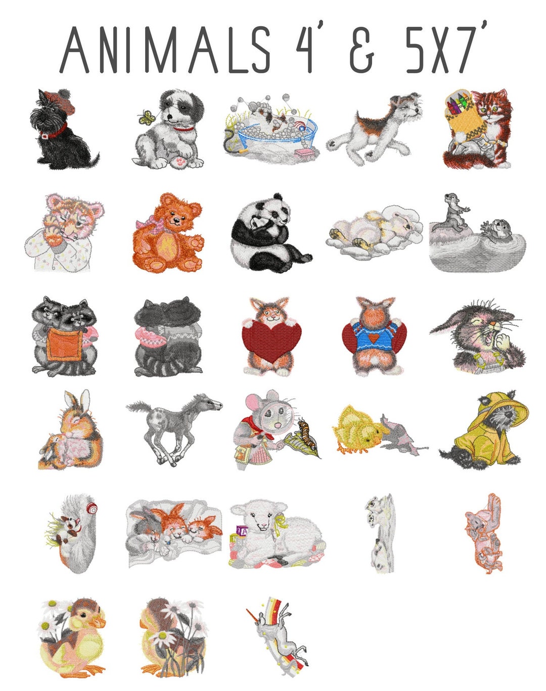28 Animal Machine Embroidery Designs, Baby Animal Embroidery, Unicorn ...