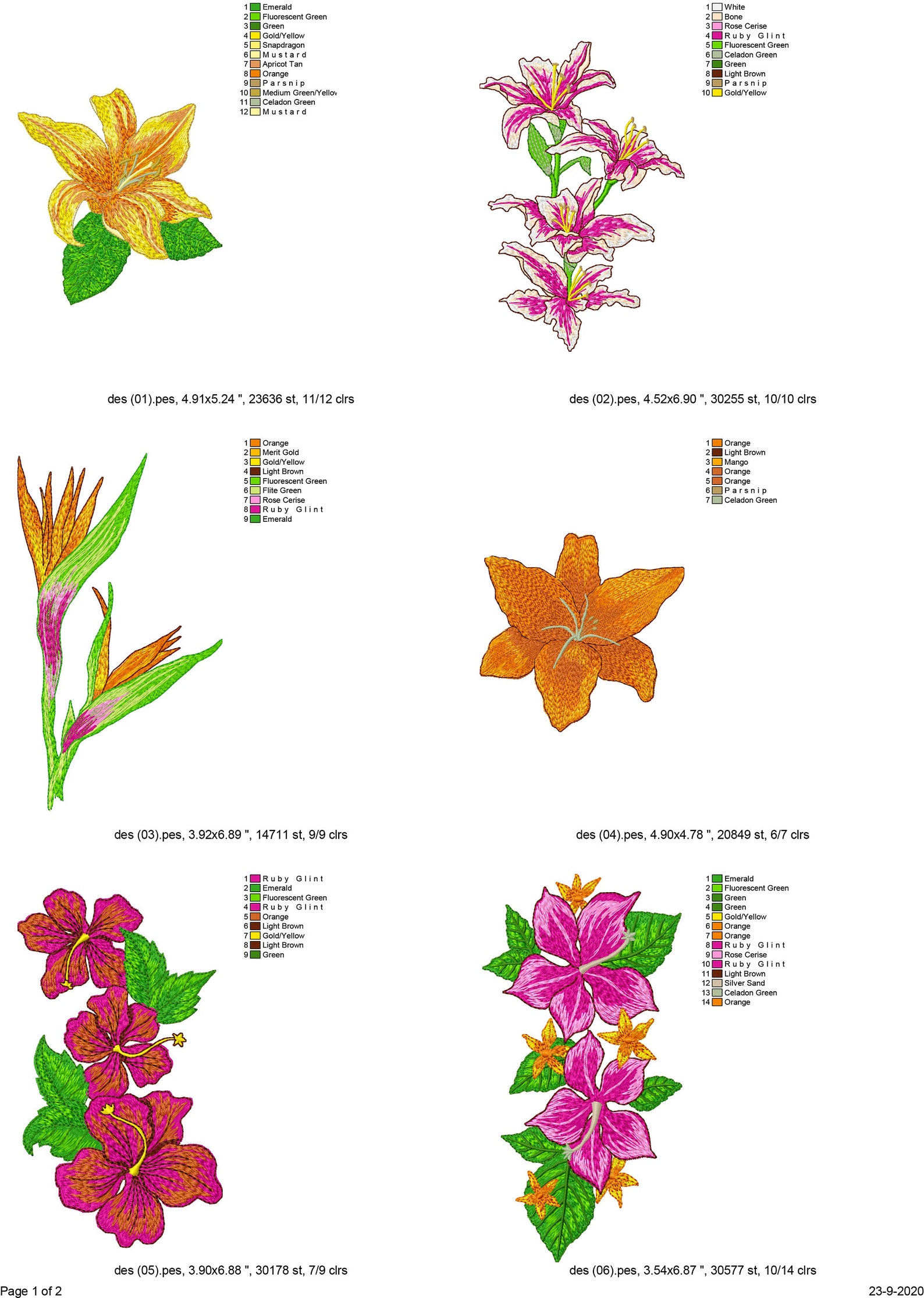 12 LARGE Tropical Flower Machine Embroidery Designs, Floral Embroidery ...