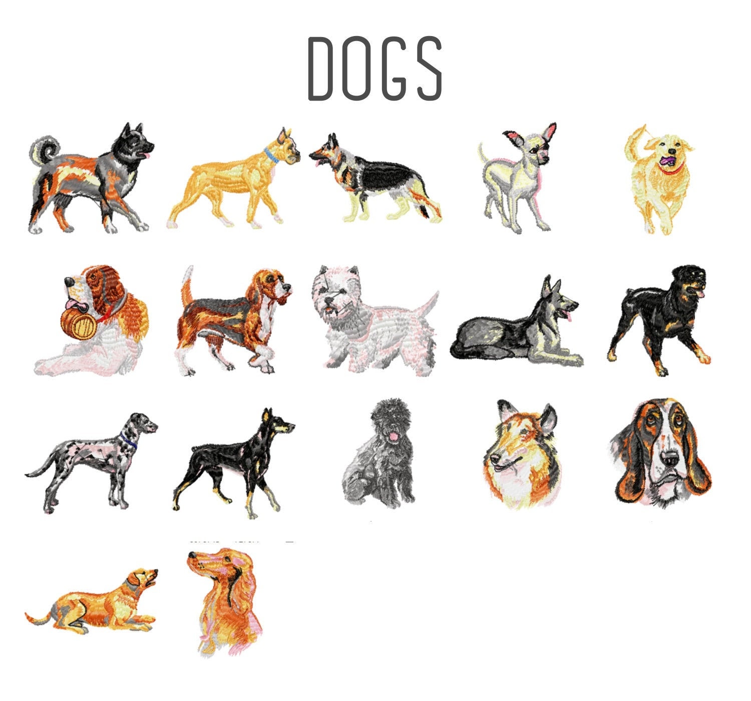 17 Dogs Machine Embroidery Designs Animal Embroidery Pattern | Etsy