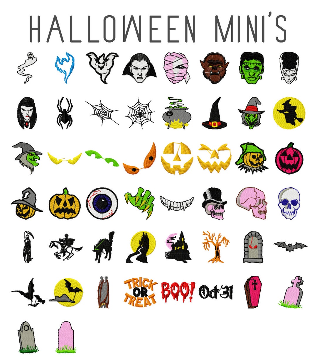 50 MINI Halloween Machine Embroidery Designs, Holiday Embroidery ...