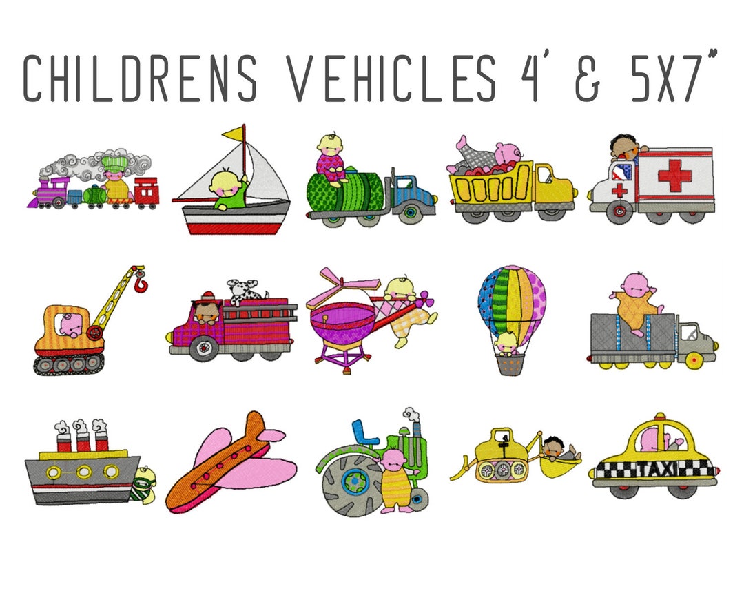 15 Children's Vehicles Machine Embroidery Designs, Kids Embroidery ...