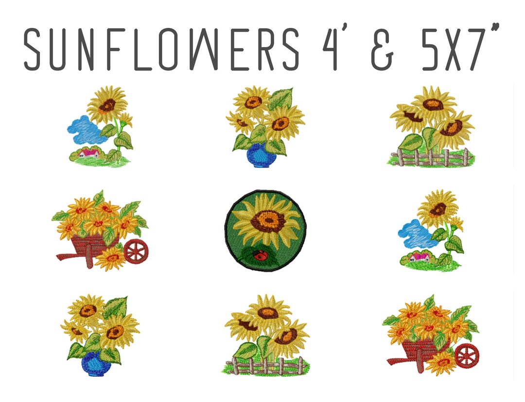 9 Sunflower Machine Embroidery Designs, Floral Embroidery, Embroidery ...
