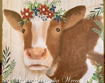 Cow Wreath Sign, Holstein Cow Sign, Farmhouse Sign, Cow Decor, Holstein ...