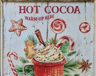 Welcome Hot Cocoa Christmas Sign Christmas Wreath Sign Door Hanger ...