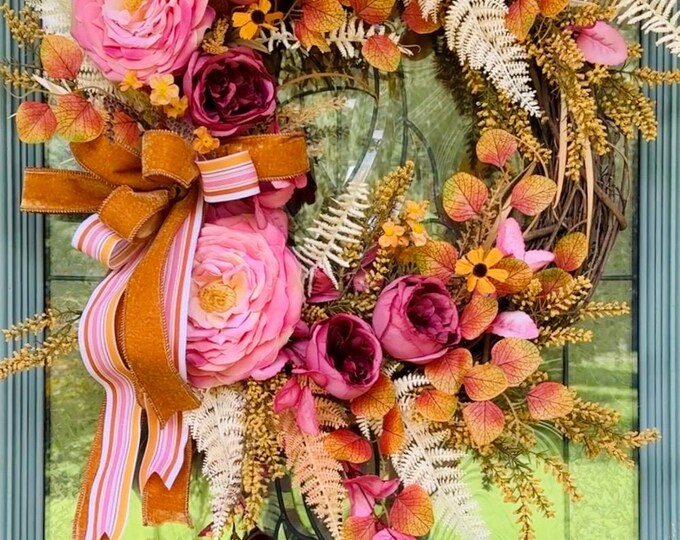 Pink and Orange Fall Wreath - Etsy