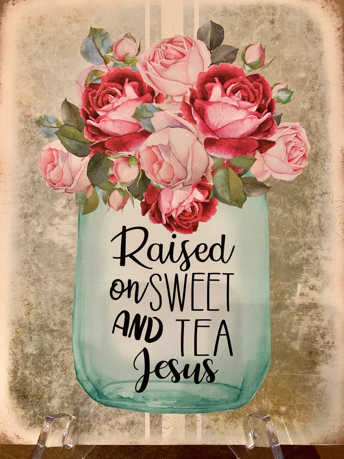 Raised on sweet tea and Jesus sign | Etsy