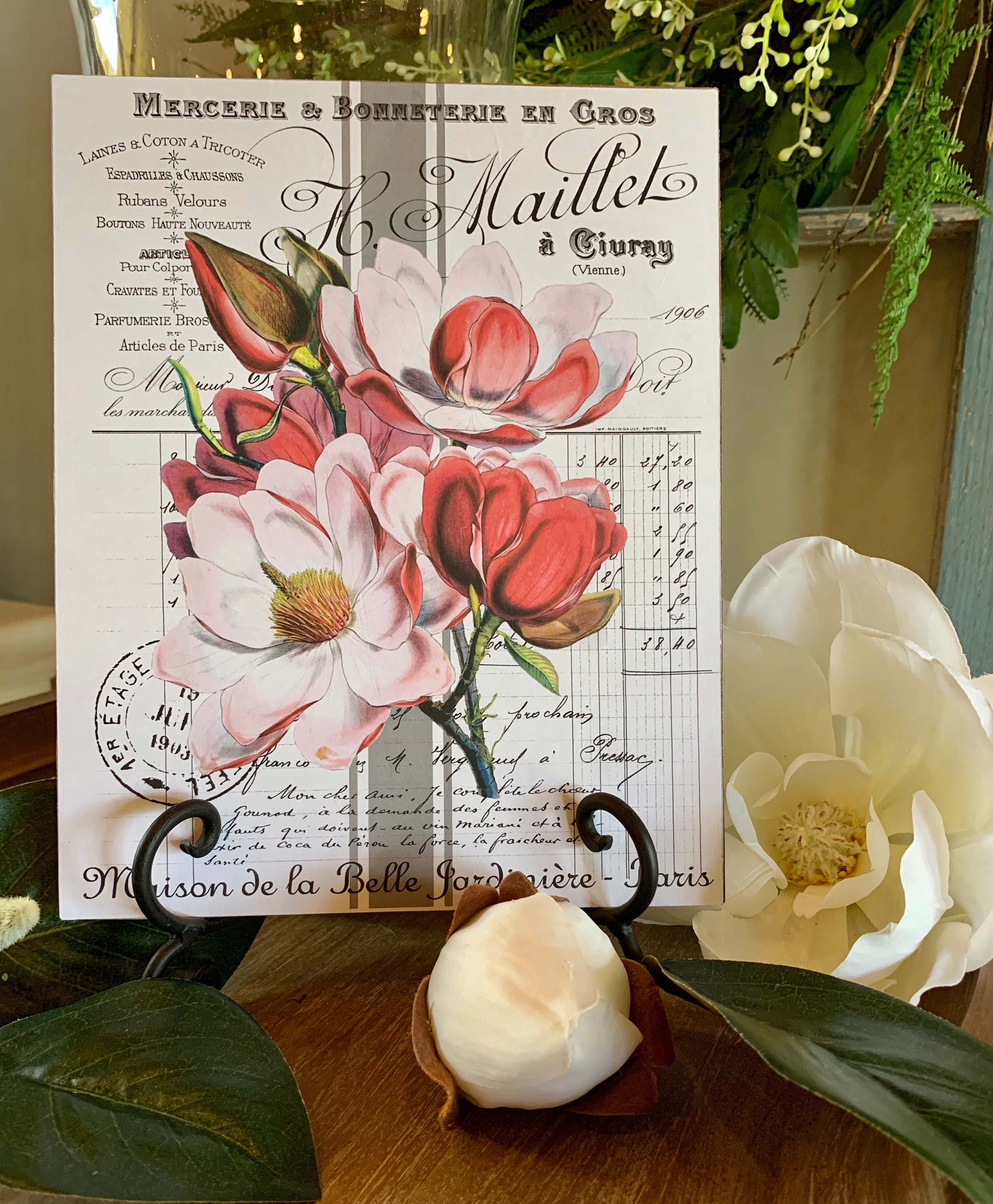 Pink magnolia wreath sign | Etsy