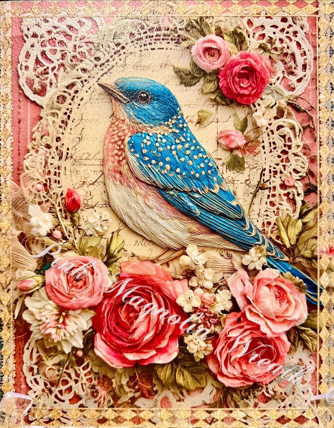 Decoupage Bluebird Sign, Floral Bird Wall Decor - Etsy