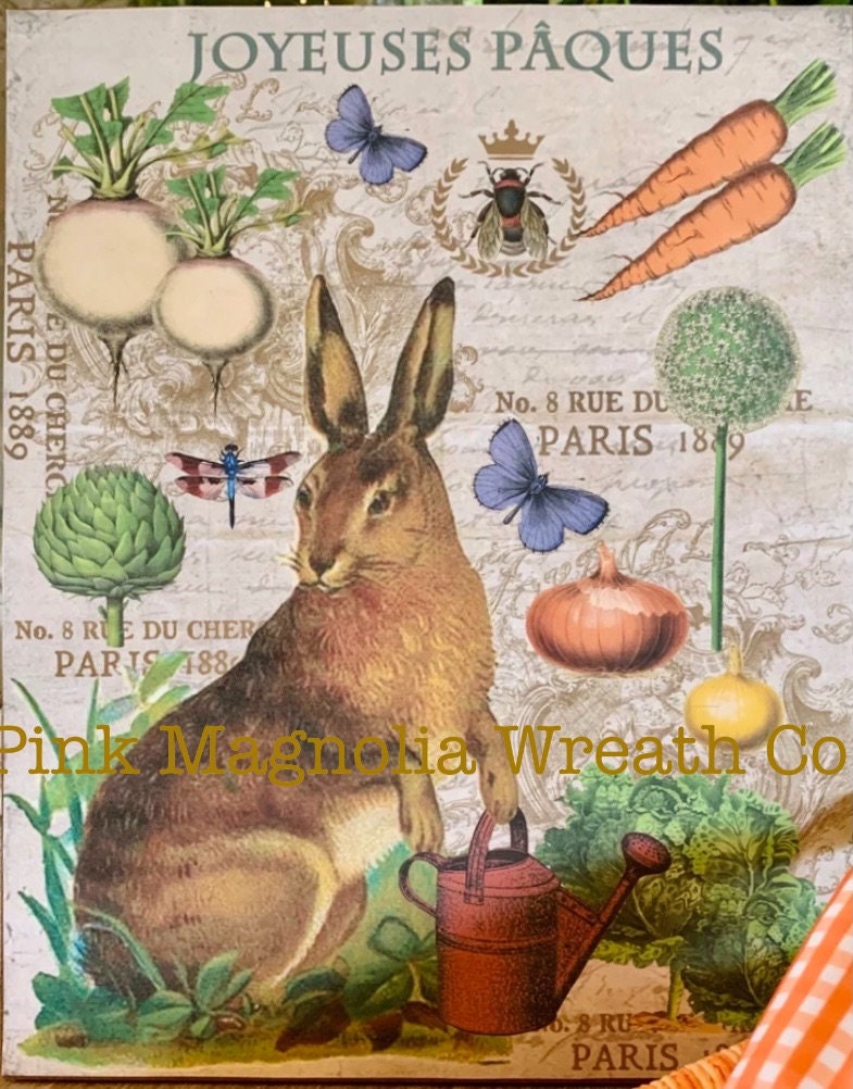 French Rabbit Wreath Sign - Etsy