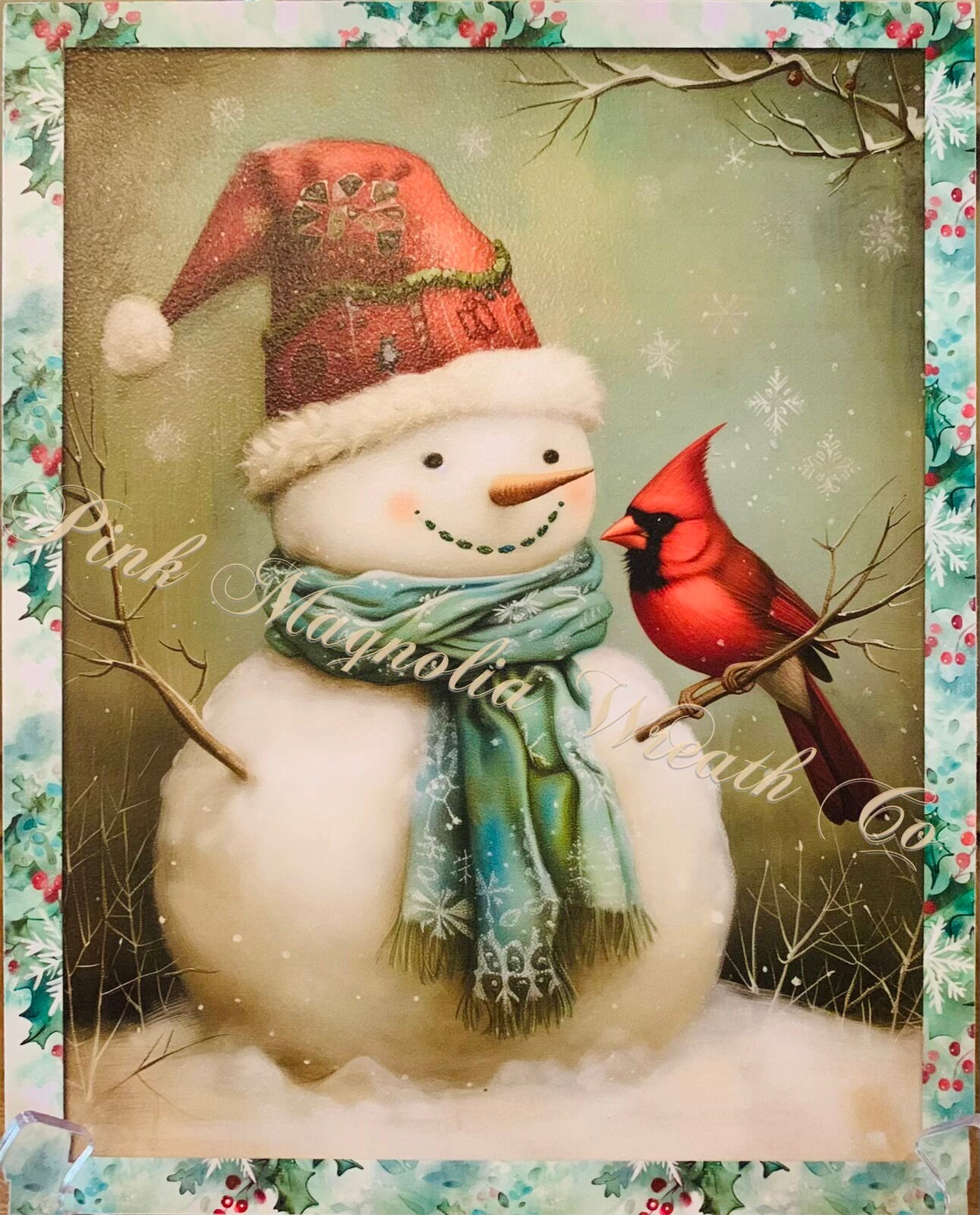 Snowman With Cardinal Wreath Sign - Etsy