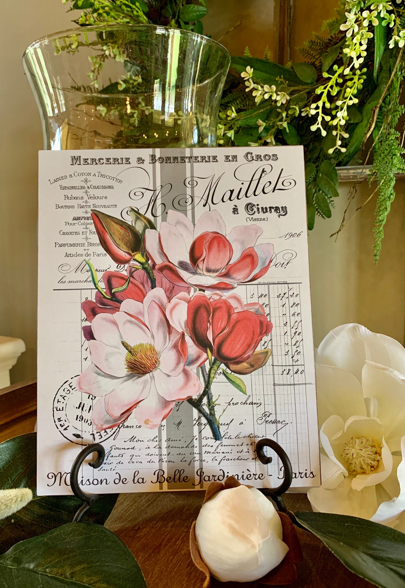 Pink magnolia wreath sign | Etsy