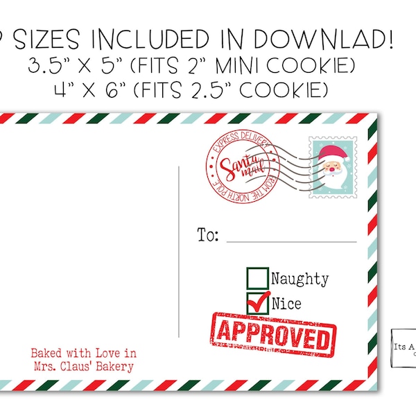 Christmas Printable Mini Cookie Card 3.5 X 5 Cookie Packaging ...