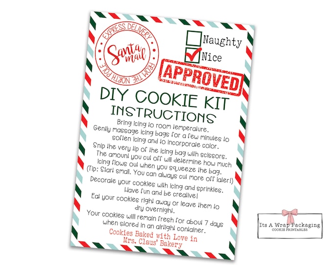 Christmas DIY Cookie Kit Instructions Card-printable 3.5 by 5, DIY ...