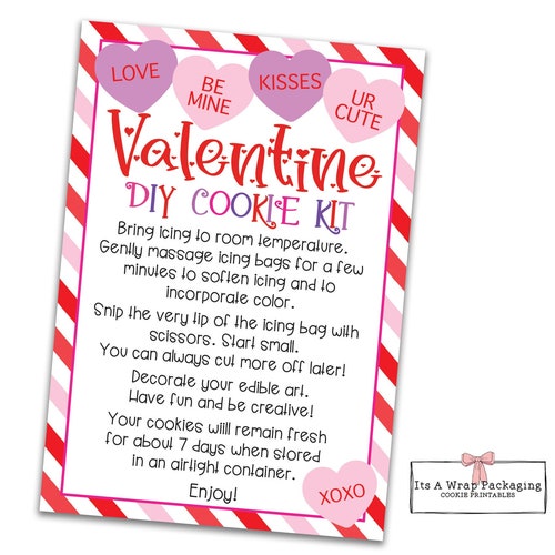 Printable Card for Valentines DIY Cookie Kit Instructions. - Etsy