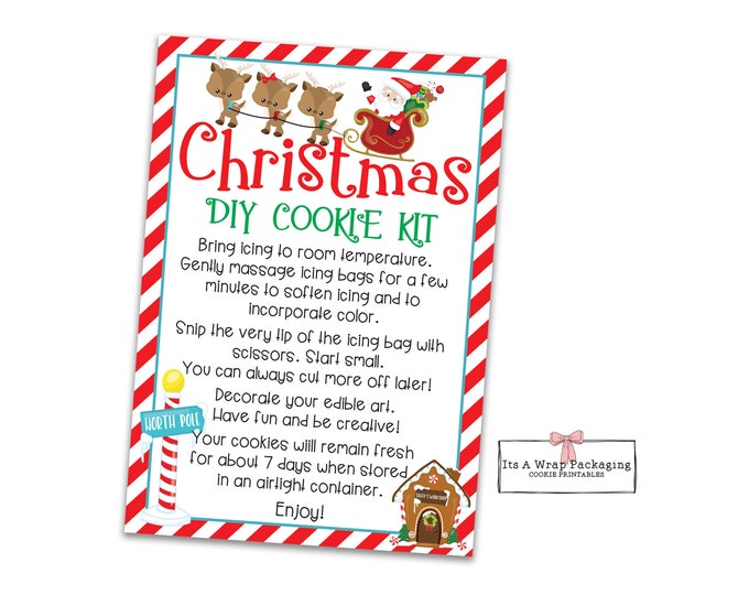 Christmas DIY Cookie Kit Instructions Card-printable 3.5 by 5 Santa DIY ...