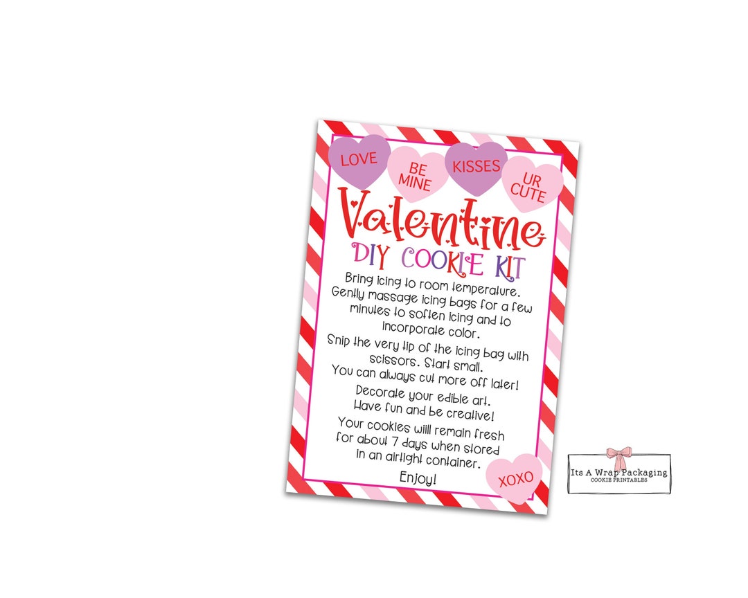 Valentine's DIY Cookie Kit Instructions Card-printable 3.5" by 5", DIY ...