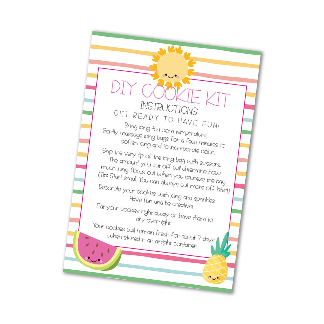 Summer Fruit DIY Cookie Kit Instructions Card-printable 3.5" by 5 ...