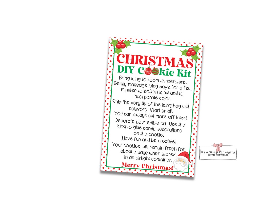 Christmas DIY Cookie Kit Instructions Card-printable 3.5" by 5" Santa ...