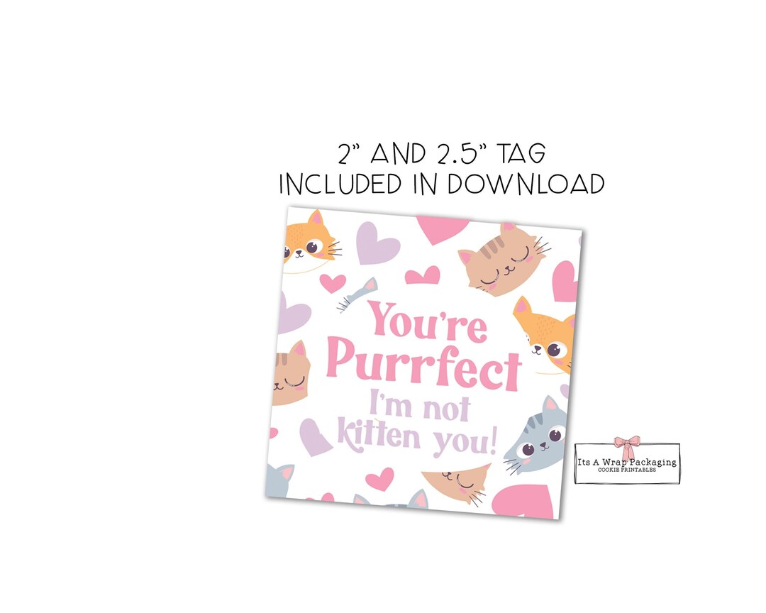 Valentines Tags, Printable Square 2" and 2.5", Cat Valentine's Day ...