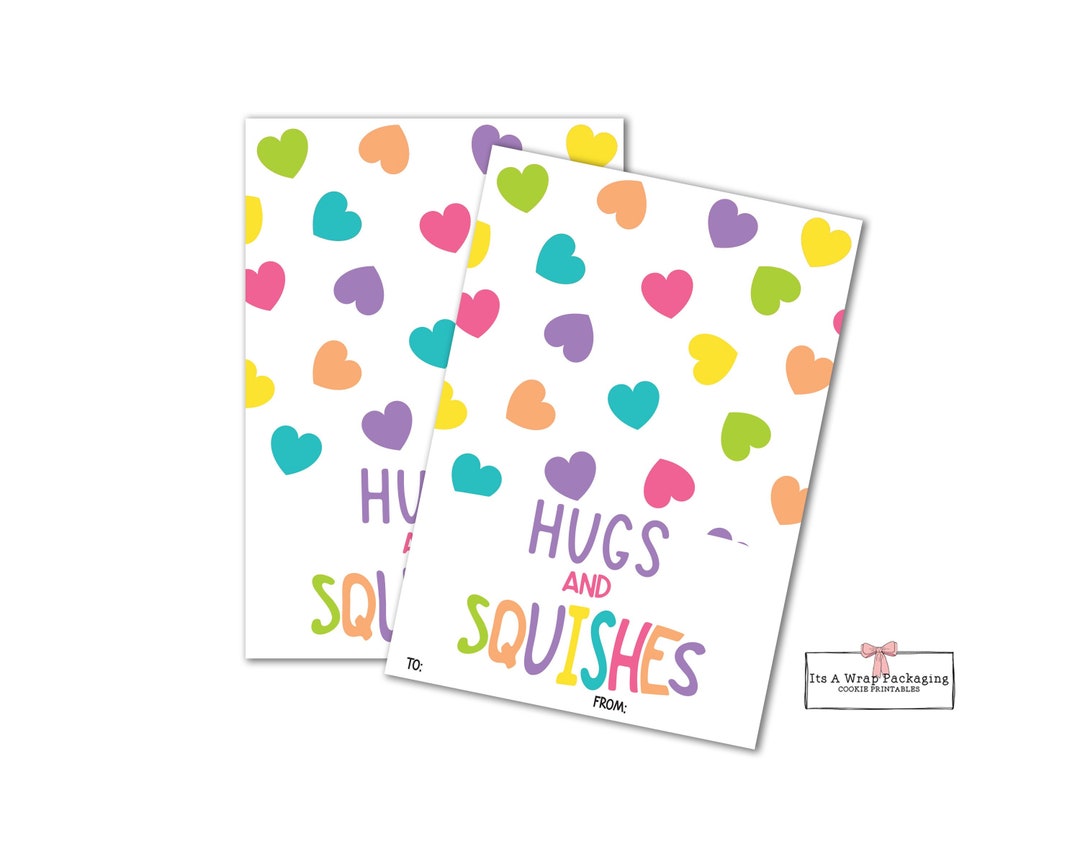 Valentines Printable Mini Cookie Card 3.5" X 5" - Hugs and Squishes ...