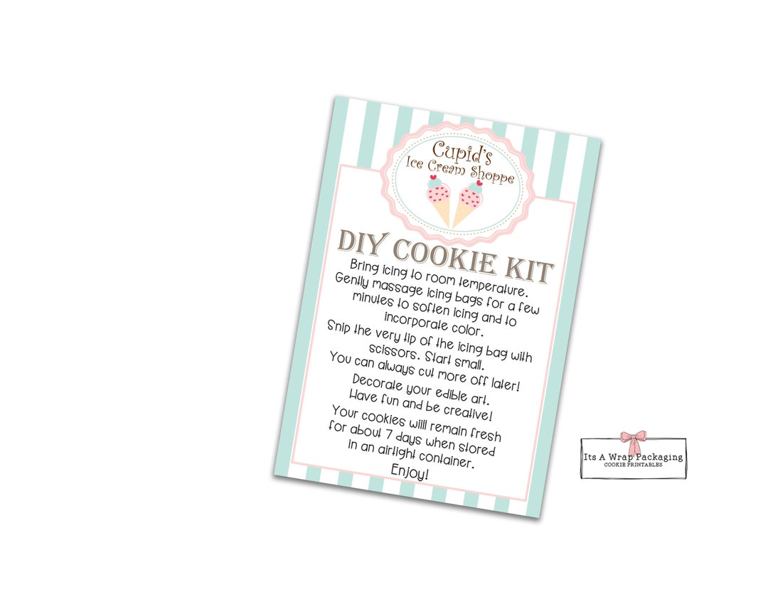 Valentine's DIY Cookie Kit Instructions Card-printable 3.5 by 5, DIY ...