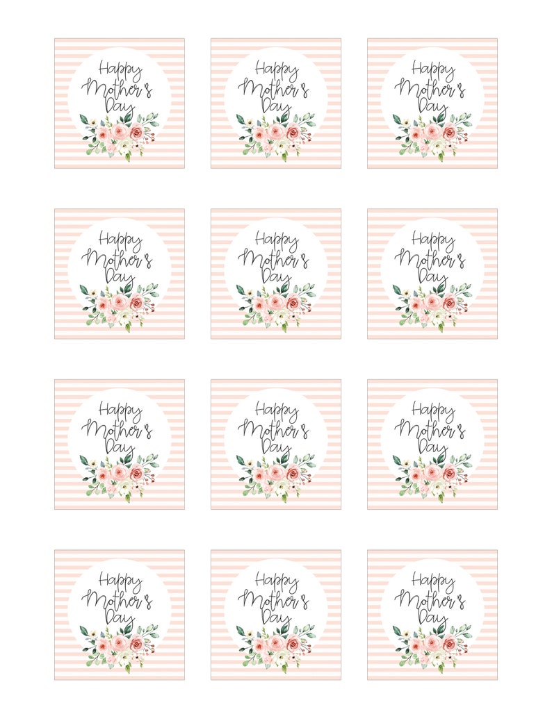 Mother's Day Printable Cookie Tag- 2" Square-pink Stripe, Watercolor ...