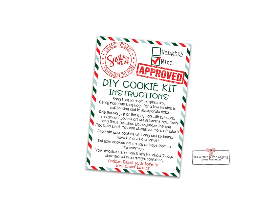 Christmas DIY Cookie Kit Instructions Card-printable 3.5" by 5", DIY ...