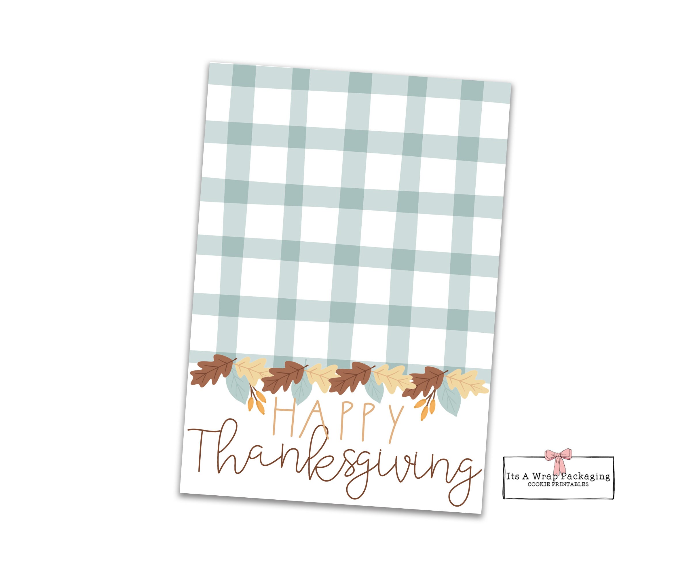 Happy Thanksgiving Printable Mini Cookie Card 3.5" X 5", Plaid, Cookie ...