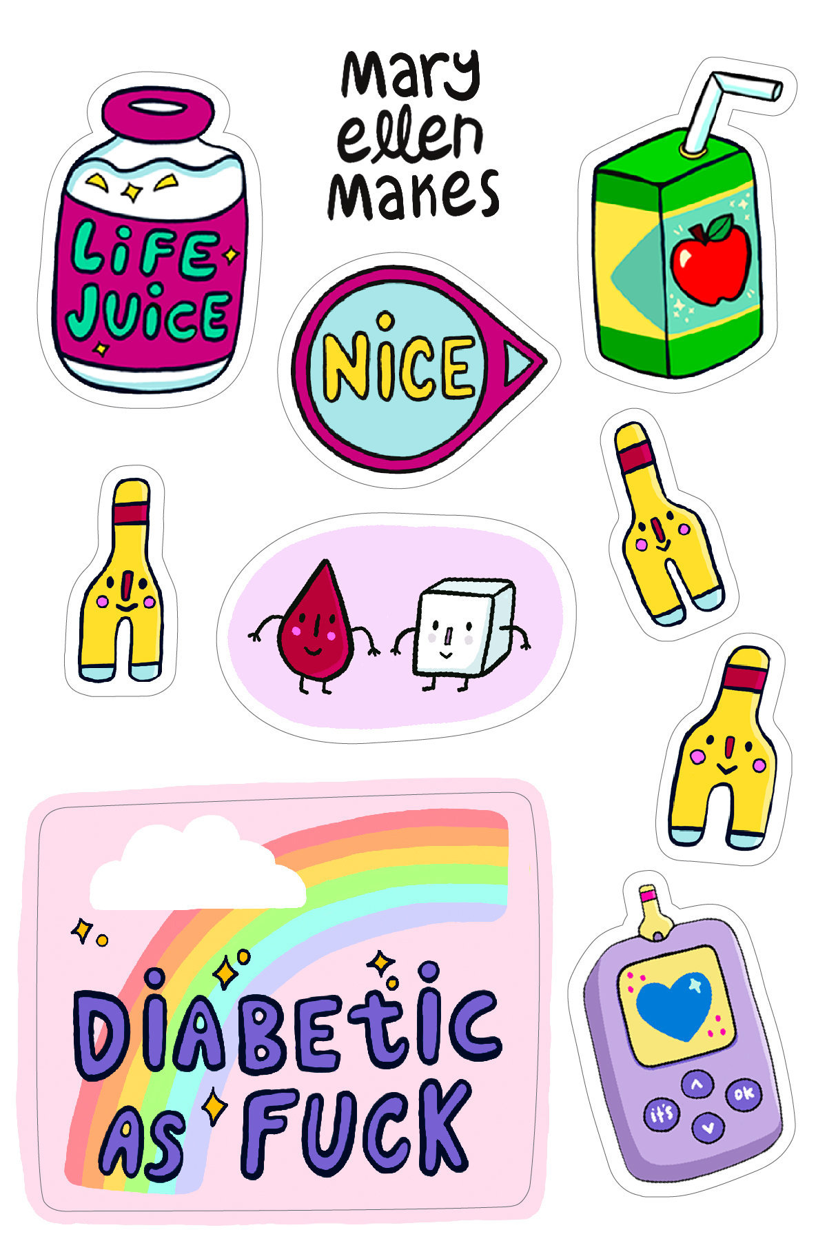 Type 1 Diabetes Sticker Sheet Waterproof Stickers Diabetic | Etsy