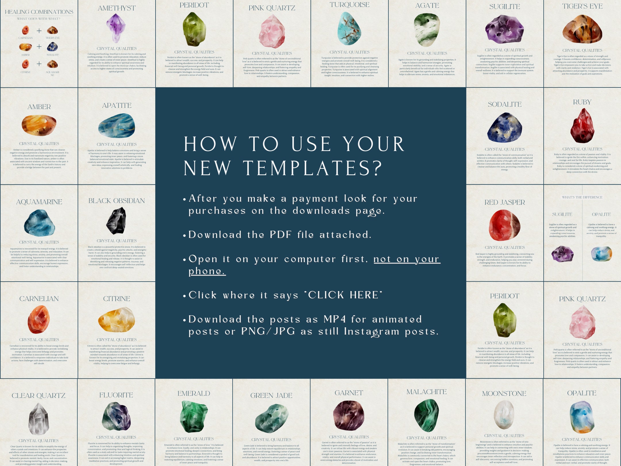 Crystal Template Crystal Meanings Spiritual Instagram - Etsy