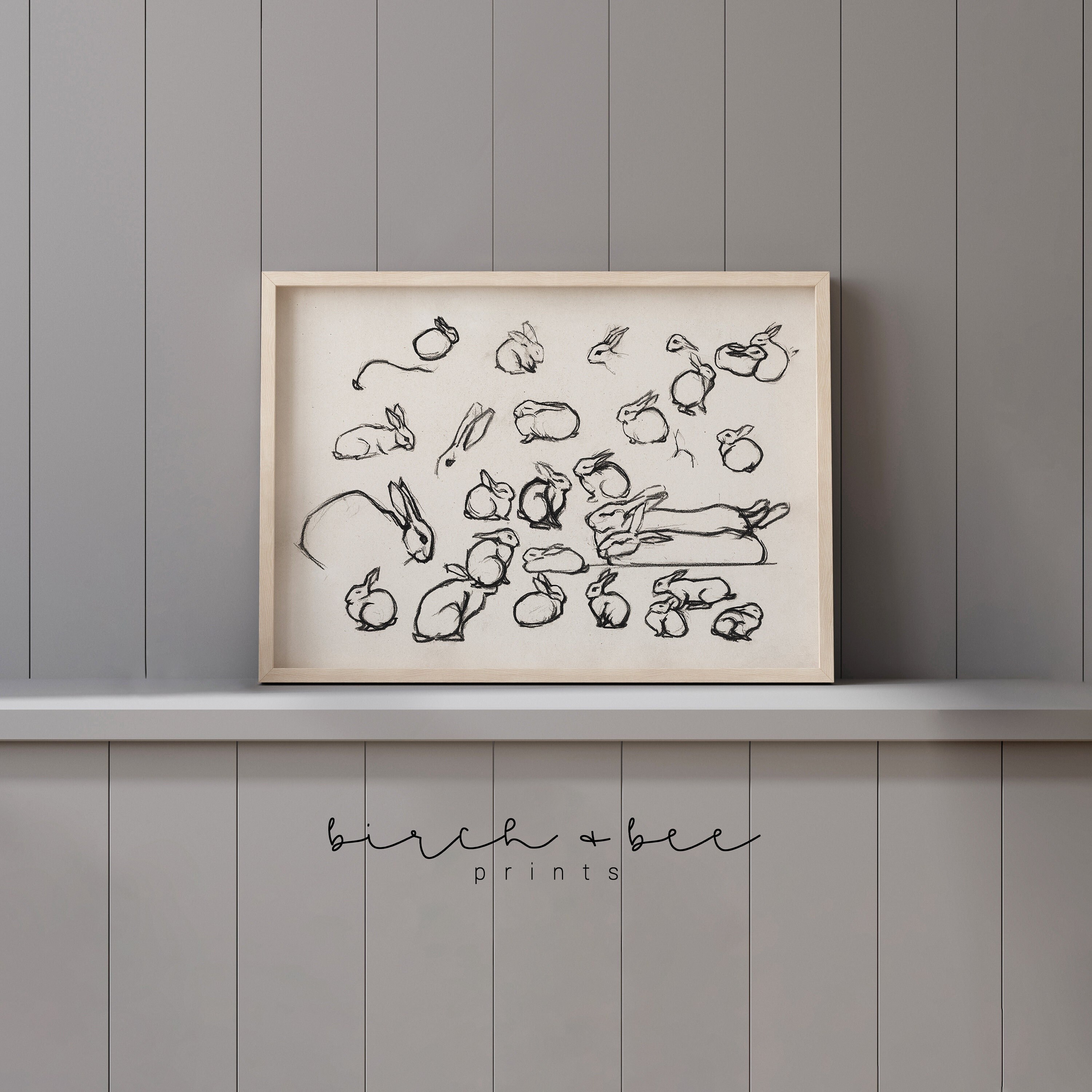 Rabbit Sketch Printable Bunny Vintage Drawings Nursery - Etsy